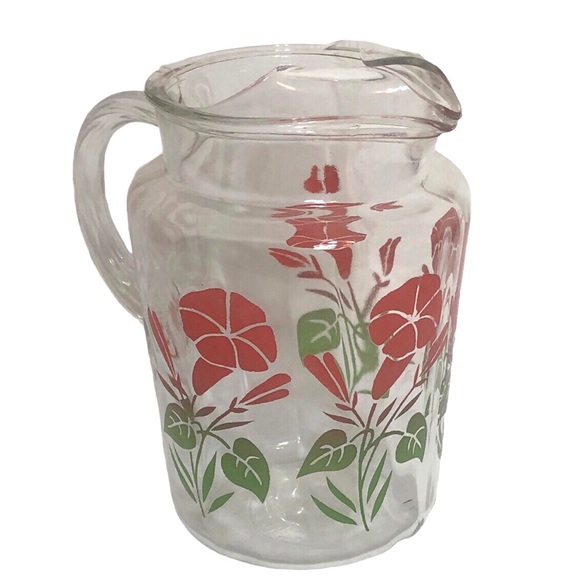 Vintage | Dining | Vintage Clear Glass Floral Pitcher Large Morning ...